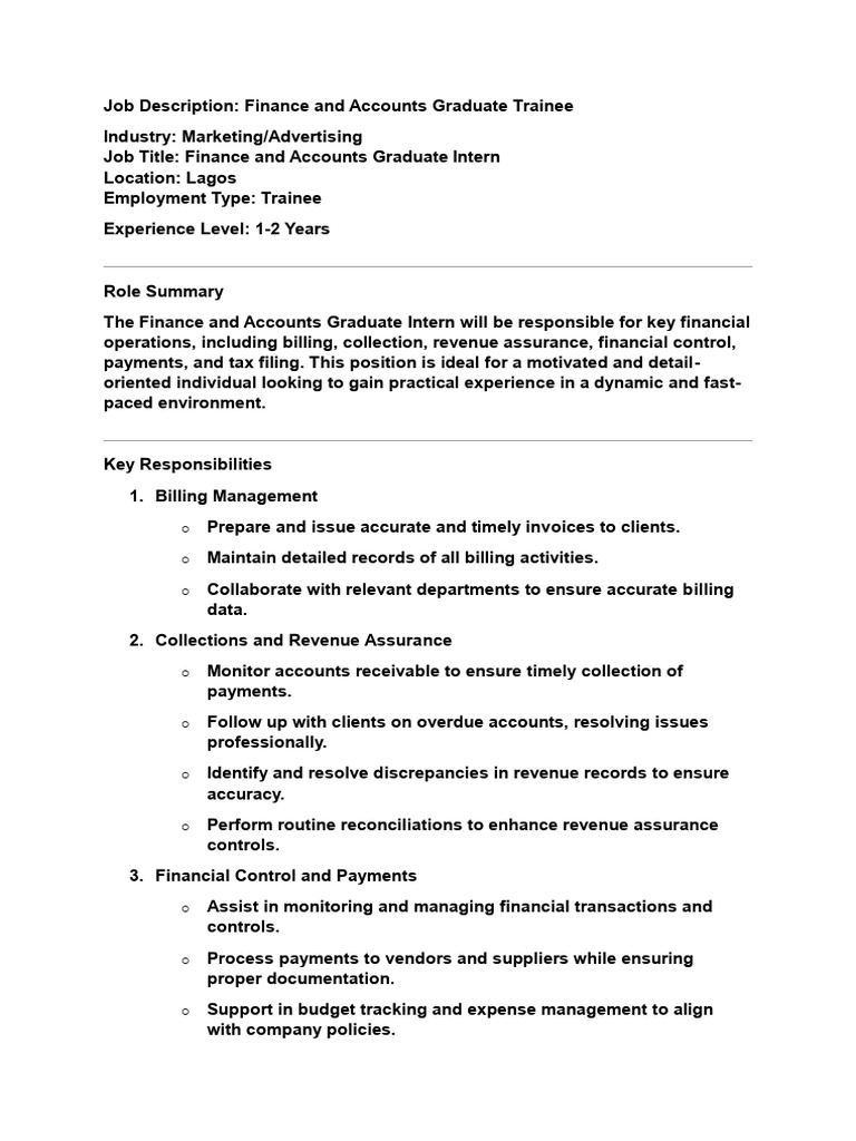 JD-finance Accounts Graduate Trainee | PDF | Taxes | Regulatory Compliance