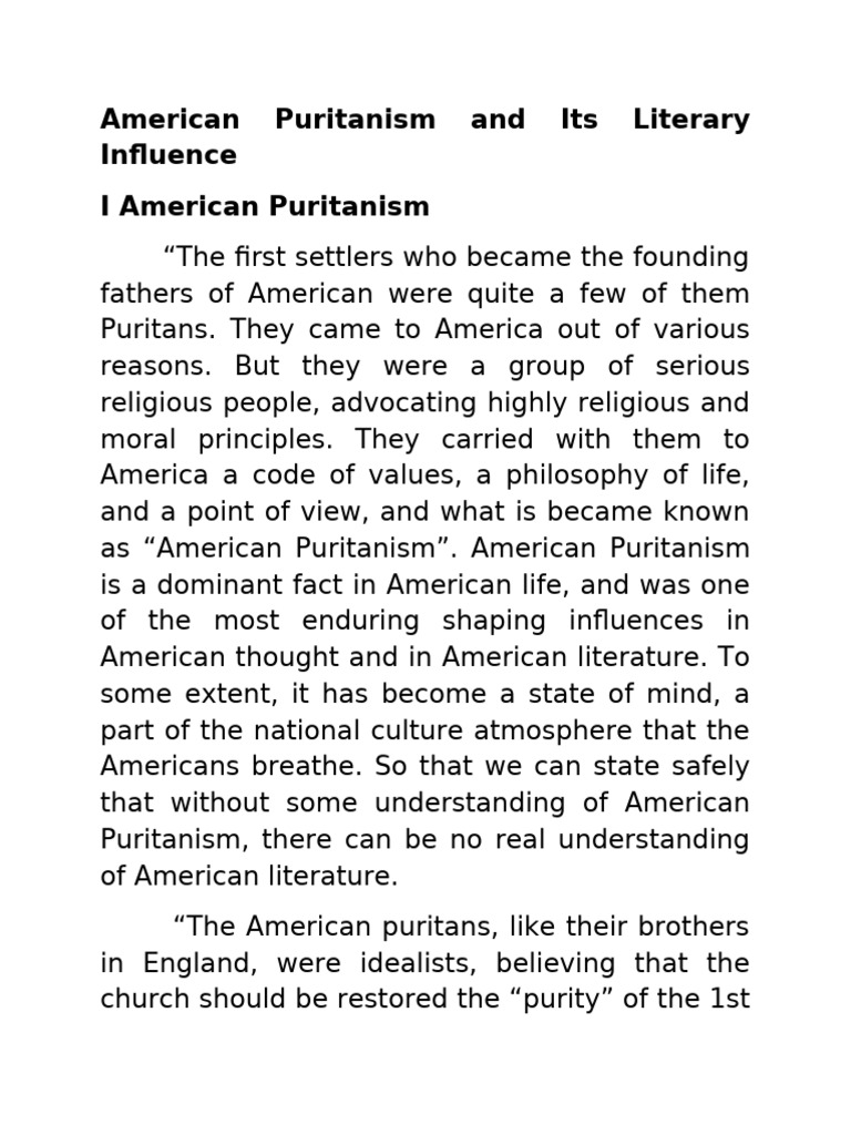 American Puritanism and Its Literary Influence | PDF | Puritans ...