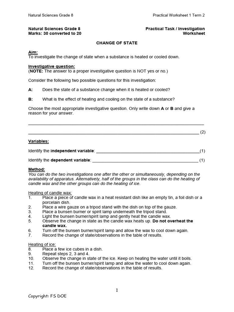 Gr8 Practical Task 1 Term 2 Change of State 1460485912 1682414515 | PDF ...
