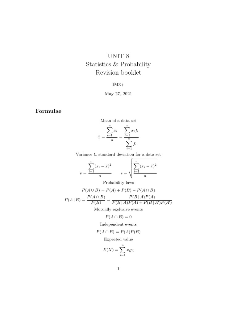 Unit 9 StatProbRevision | PDF | Standard Deviation | Mean