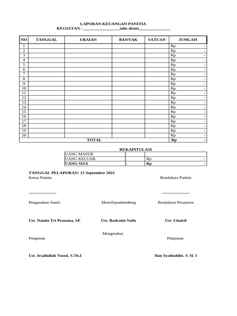 Format Laporan Keangan Panitia | PDF