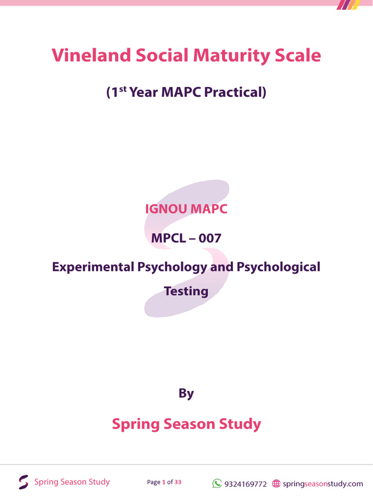 Vineland Social Maturity Scale Practical by SSS | PDF