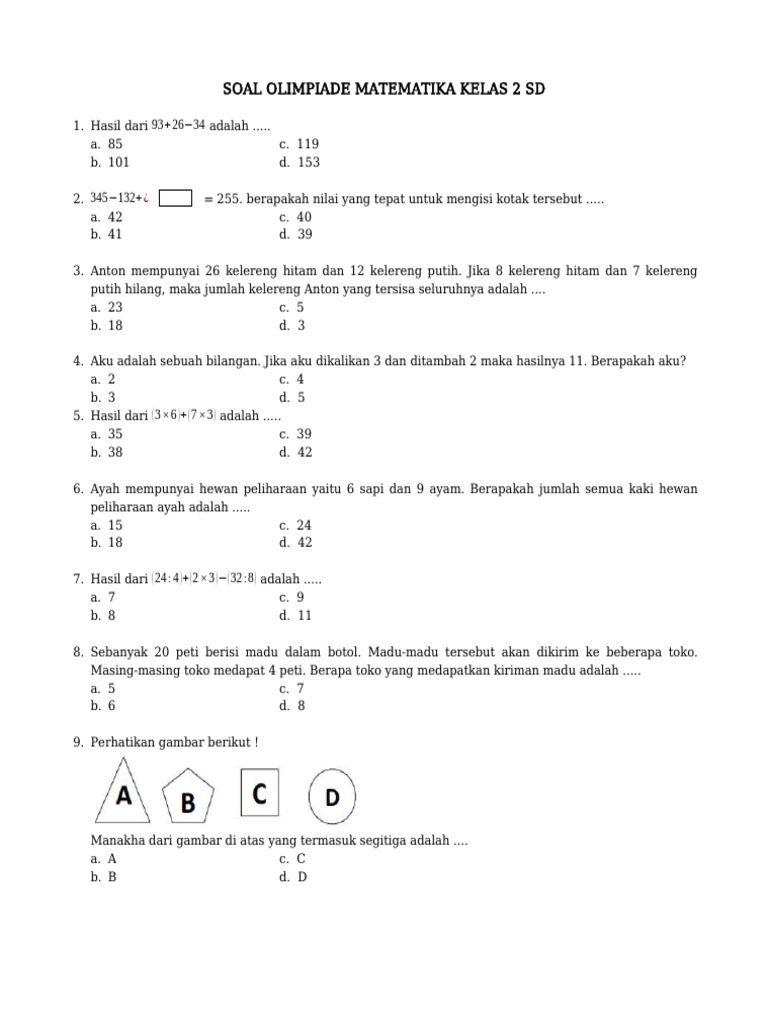 Soal Olimpiade Matematika Kelas 2 SD | PDF
