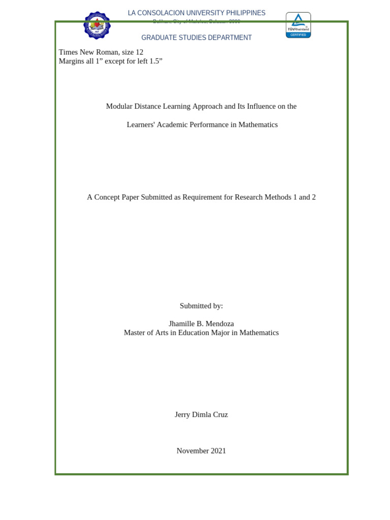 Modular Distance Learning Approach and Its Influence in the Academic ...