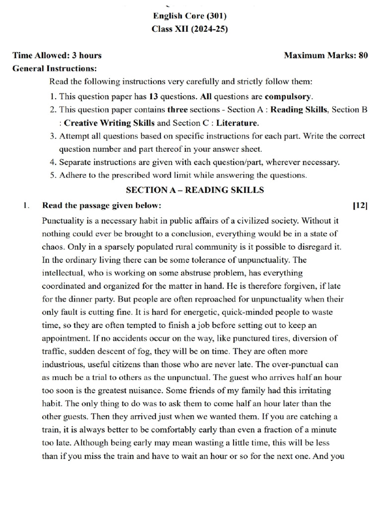 Class - XII English (Core) | PDF