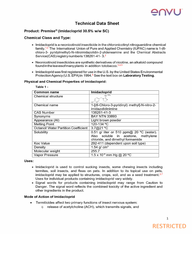 Premise Technical Data Sheet | PDF | Insecticide | Toxicity