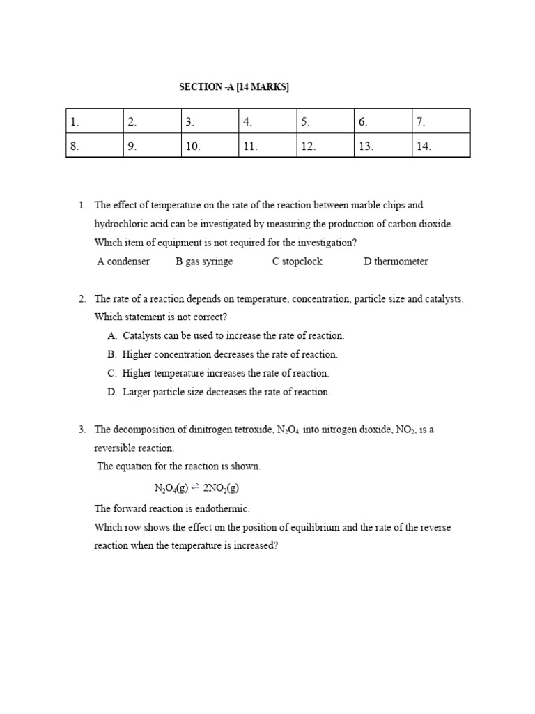 Chemistry IGCSE Grade 8 Portion Worksheet On Chemical Reactions | PDF ...