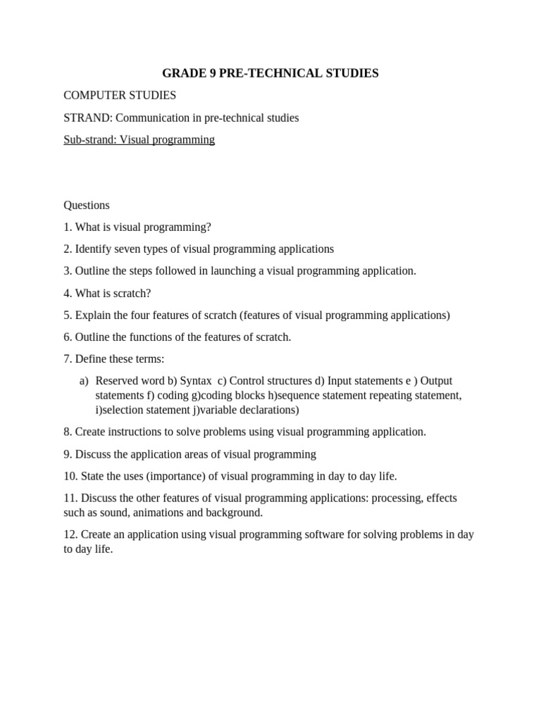 GRADE 9 PRE - Techincal (Computer Studies) | PDF