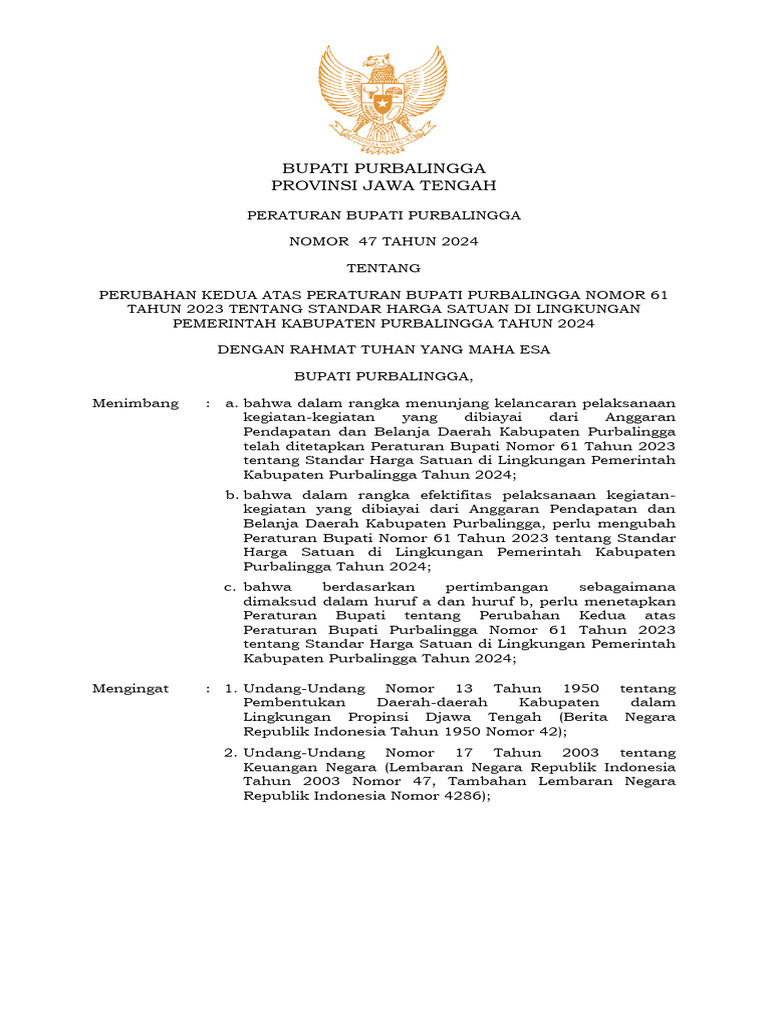 PERBUP NO 47 TAHUN 2024 Perubahan Kedua | PDF