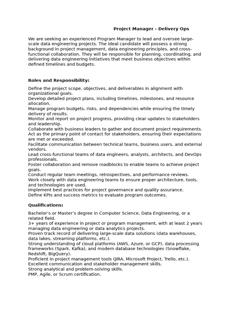 Project Manager DelOps_VC | PDF