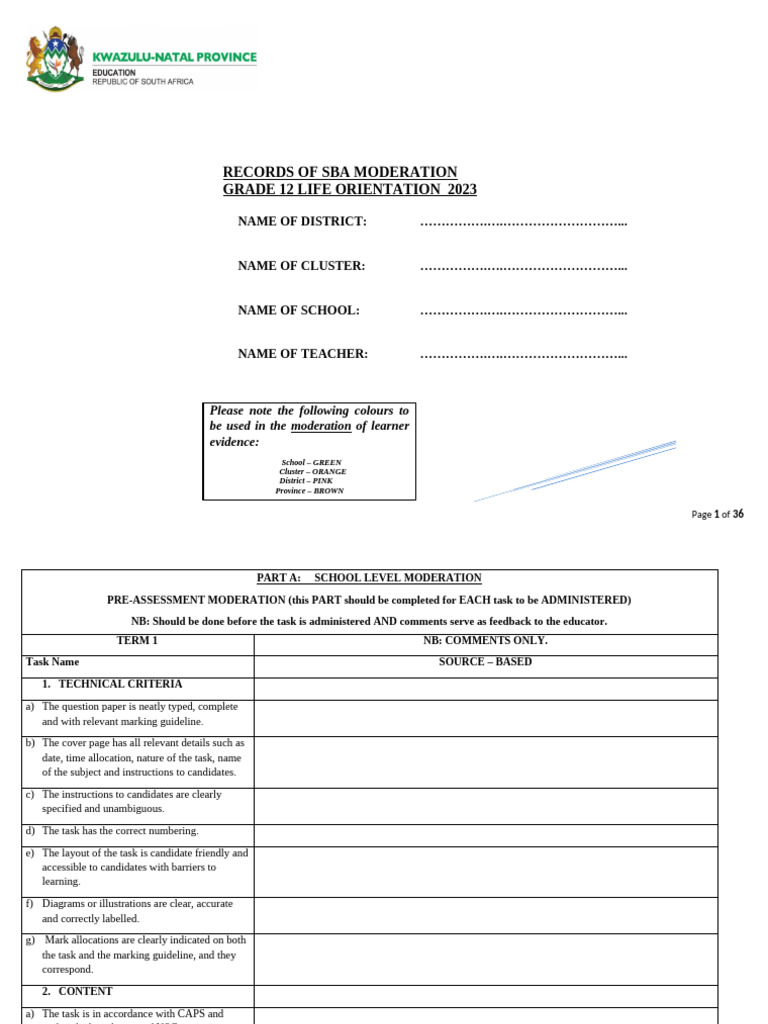 Grade 12, LO Moderation Tools 2023 Final | PDF | Teachers | Page Layout