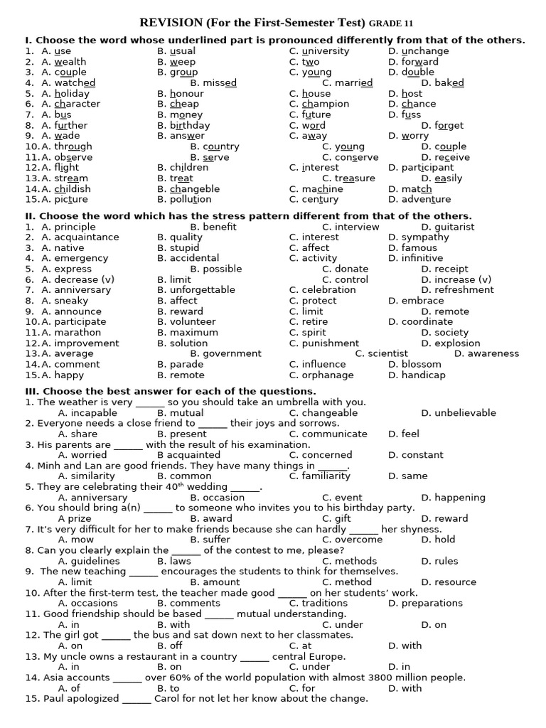 Grade 11 English Test Revision | PDF