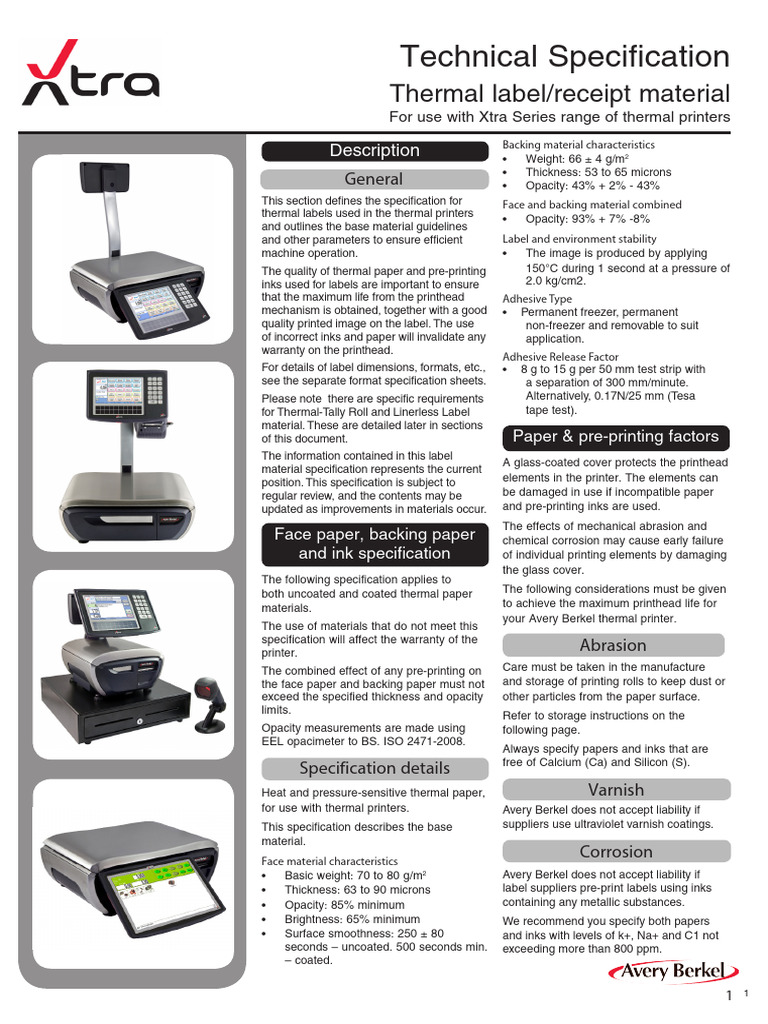 Thermal Label Material Specs | PDF | Printer (Computing) | Barcode