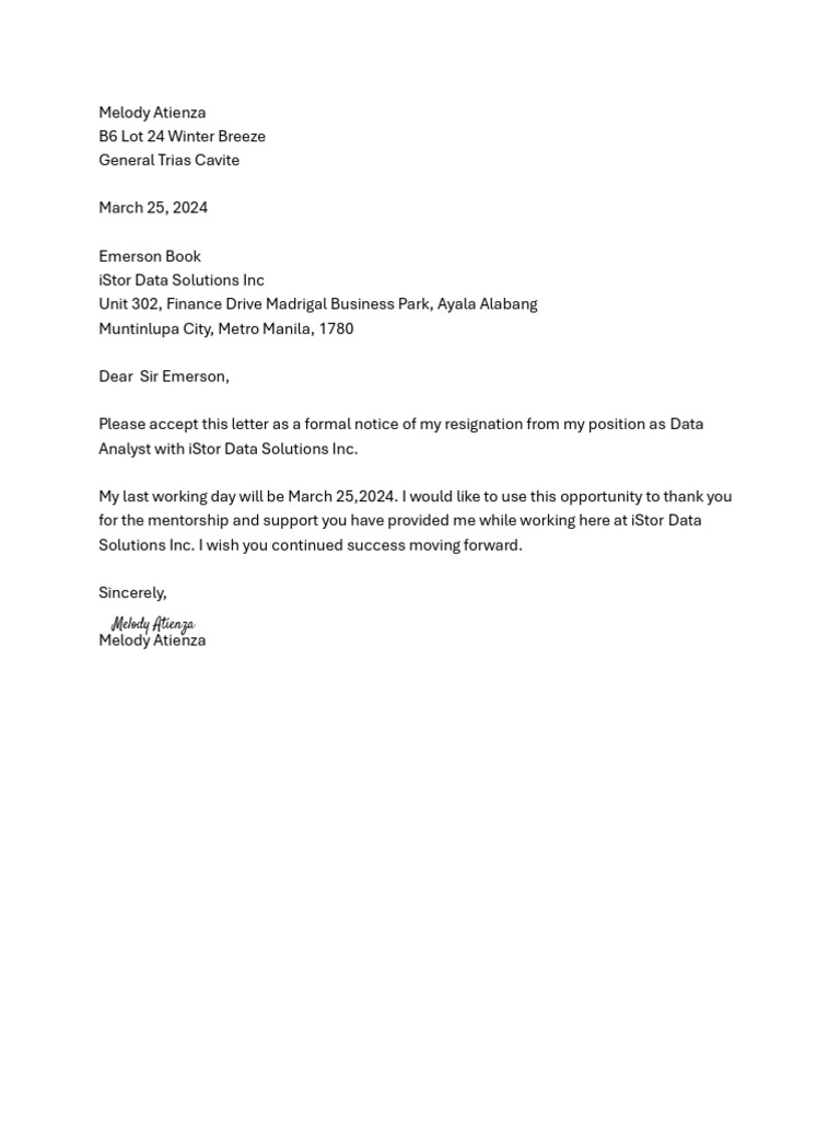 Resignation Letter | PDF