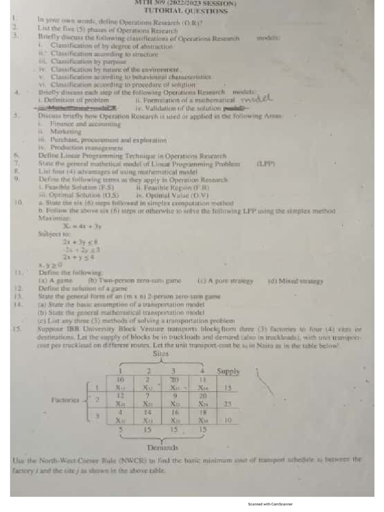Solution To MTH 309 Tutorial Questions-1 | PDF
