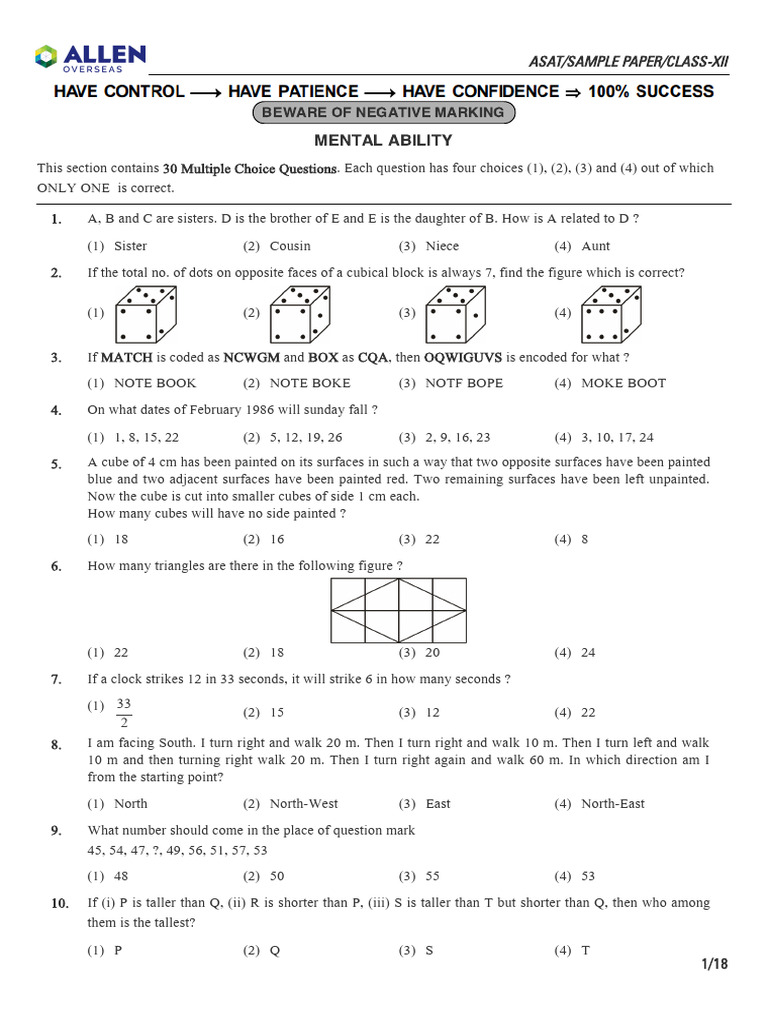 ASAT - Overseas - Sample Paper - Class-XII | PDF | Viscosity | Epithelium