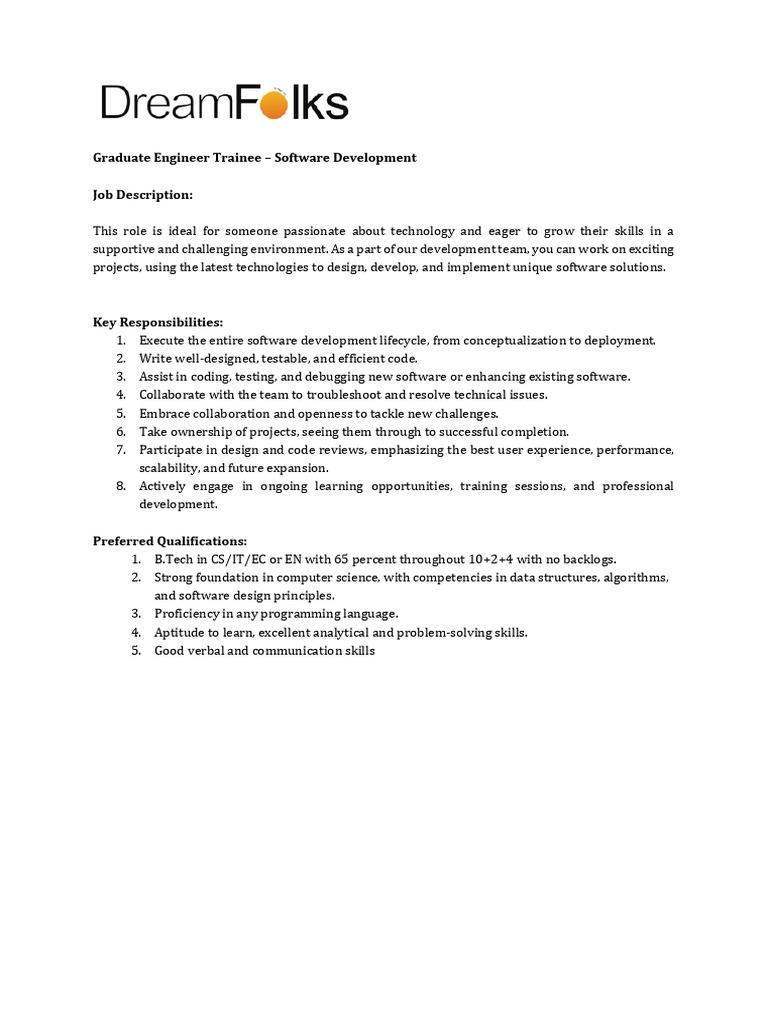 DreamFolks Graduate Eng Trainee JD | PDF