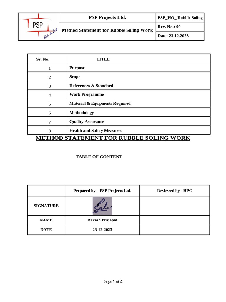 Method Statement for Rubble Soling Work | PDF | Personal Protective ...