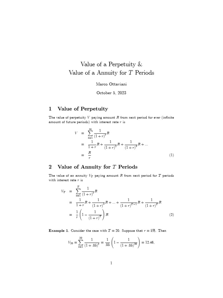Perpetuity and Annuity Valuation | PDF | Mathematics | Mathematical Objects