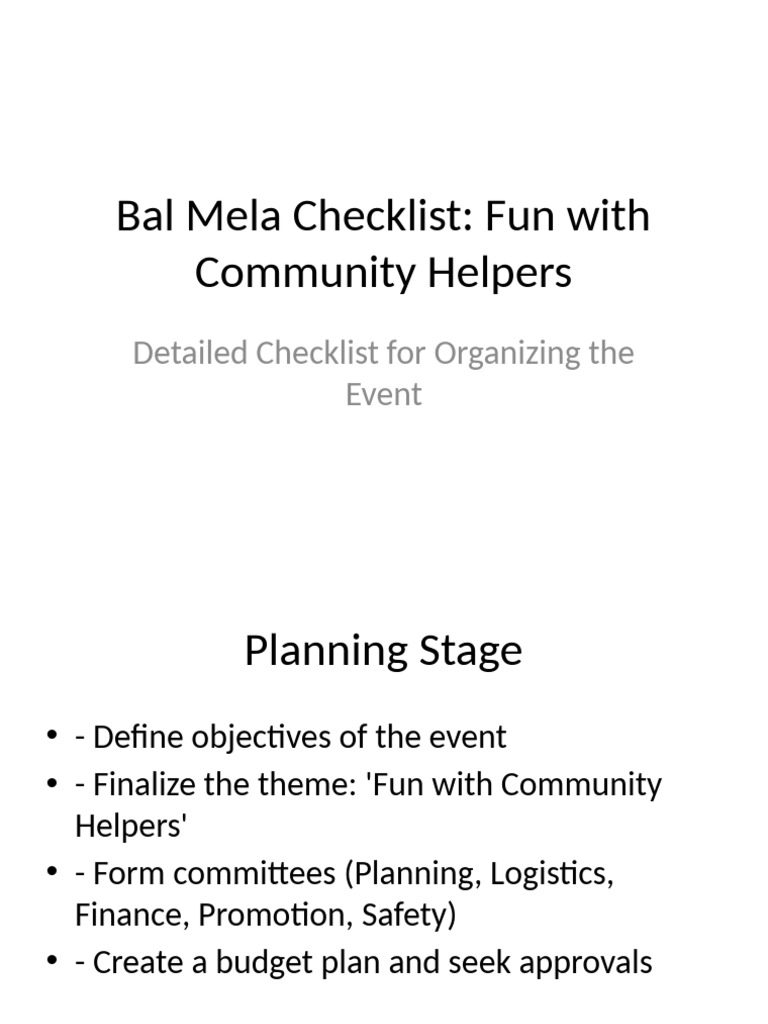 Bal Mela Checklist Fun With Community Helpers | PDF