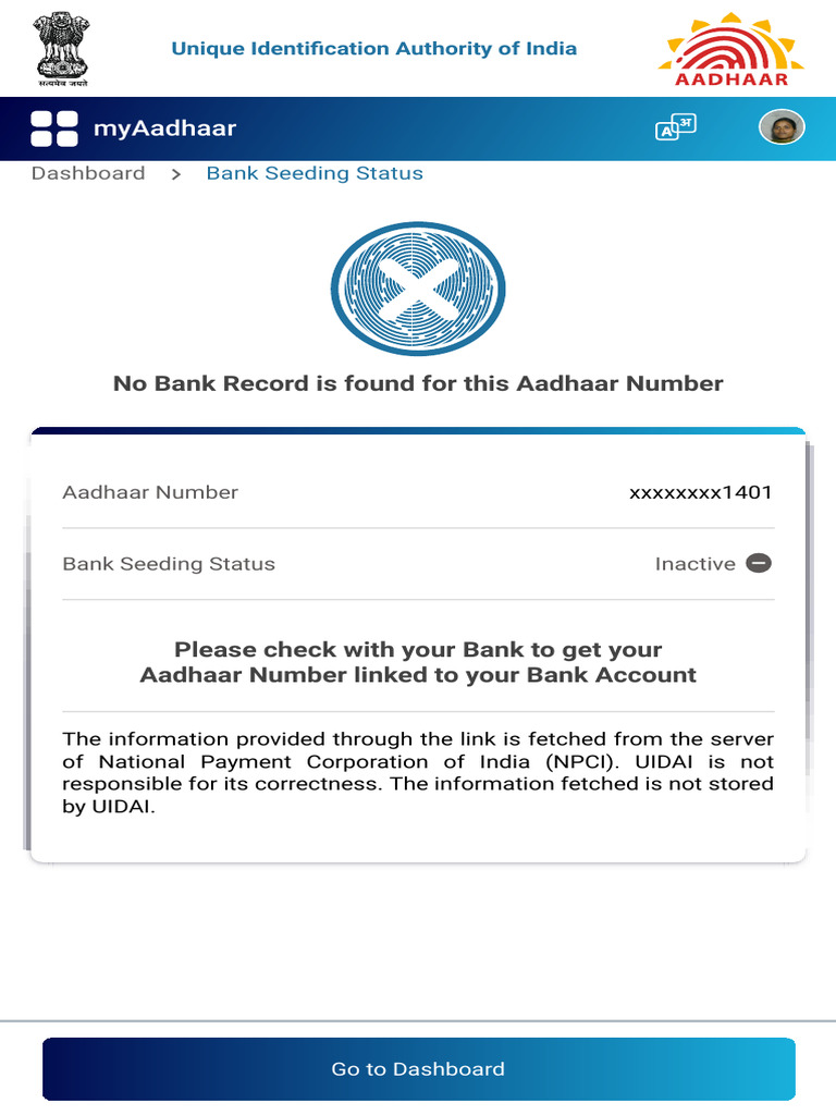 Httpsmyaadhaar - Uidai.gov - Inbank Seeding Statusen 5 | PDF