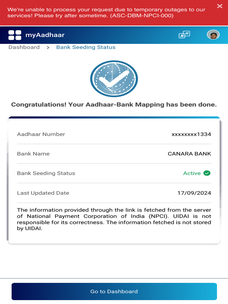 Httpsmyaadhaar.uidai.gov.Inbank Seeding Statusen 8 | PDF