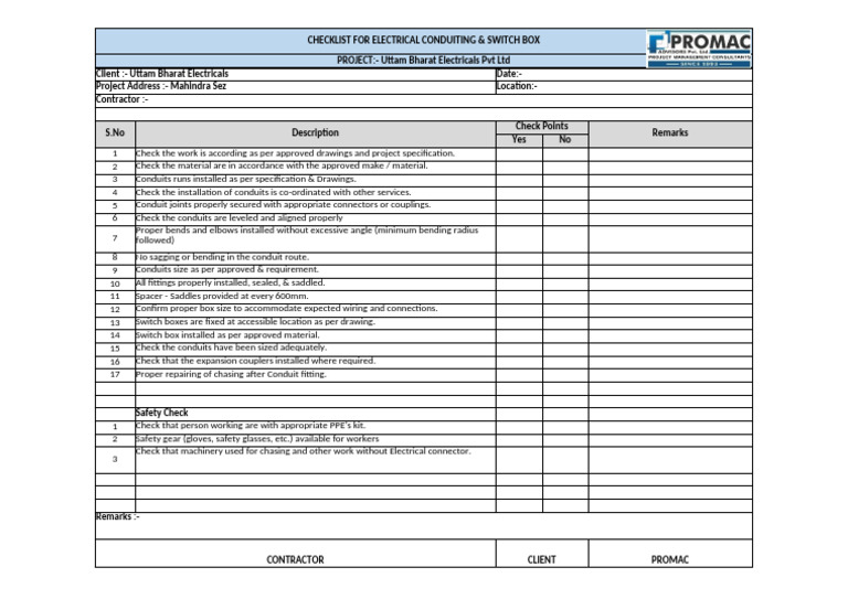 Checklist Electrical Conduiting | PDF