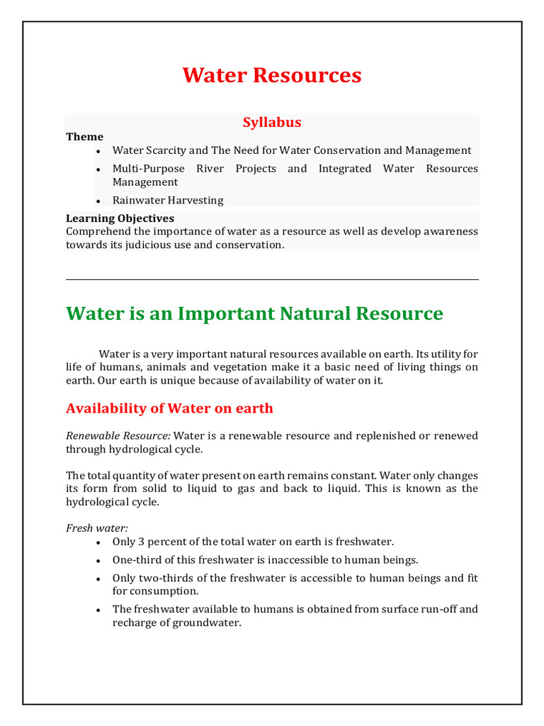 Water Resources | PDF | Dam | Fresh Water