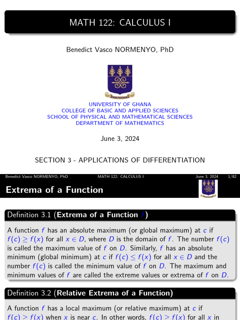 Math 122 Lecture Slide Applications of Differentiation | PDF ...