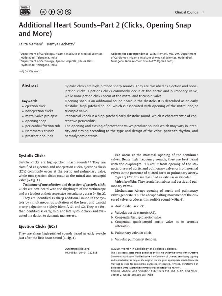 Additional Heart Sounds-Part 2 Clicks Opening Snap | PDF | Heart Valve ...