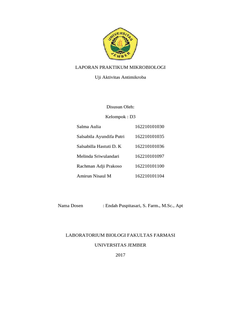 Uji Aktivitas Antimikroba dalam Mikrobiologi | PDF