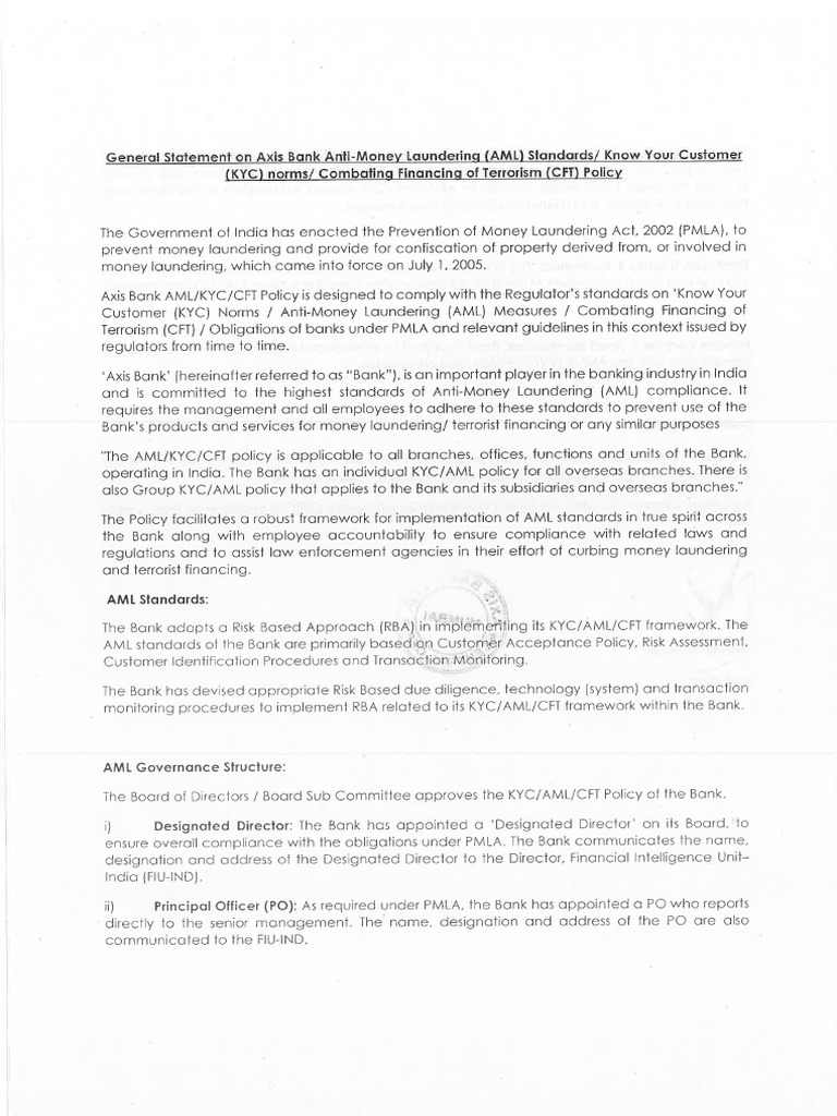 Axis Bank Aml Statement | PDF