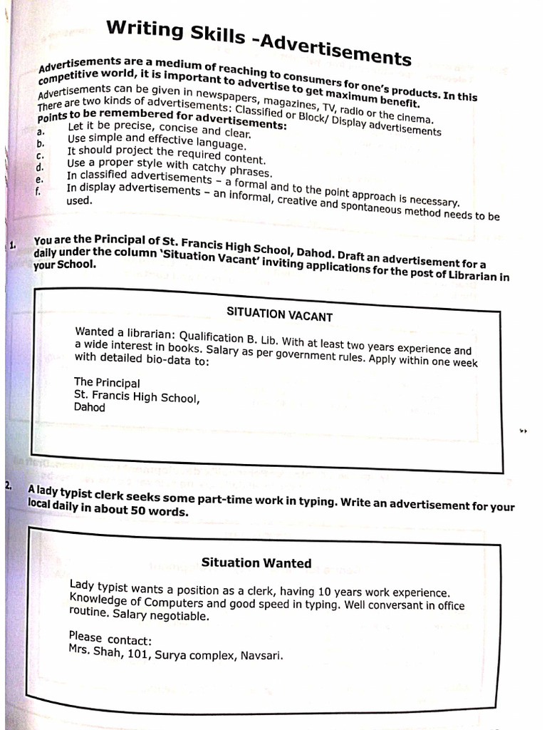 Advertisement Class 11 - 12 | PDF