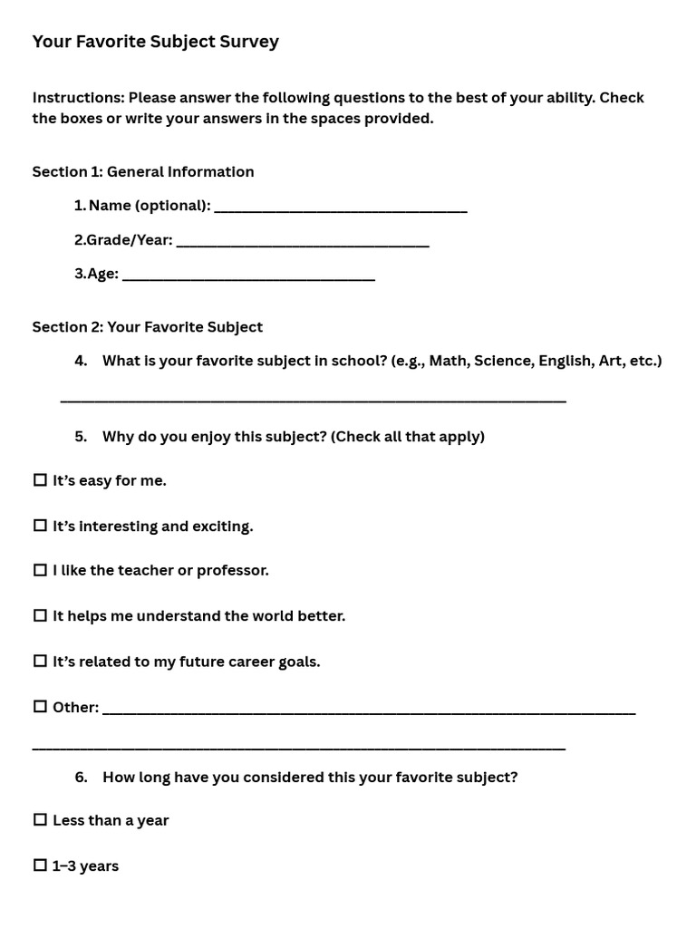 Here's An Example of A Physical Survey Form Designed To Be Printed and ...