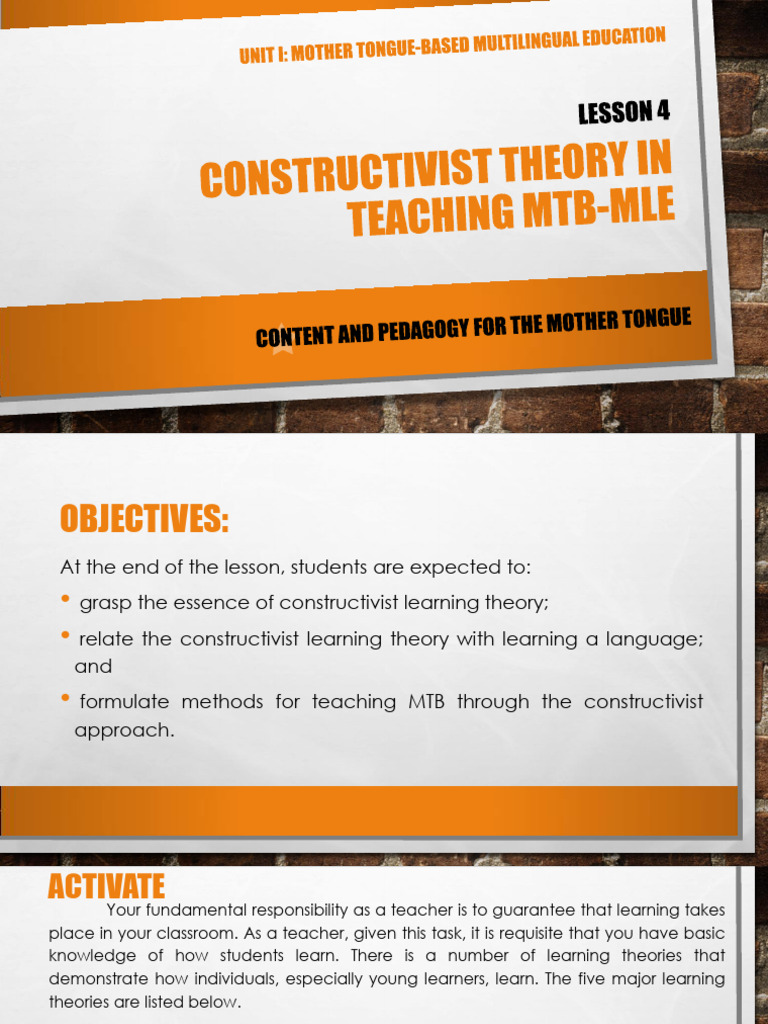 Constructivist Theory in Teaching MTB MLE | PDF | Constructivism (Philosophy Of Education ...