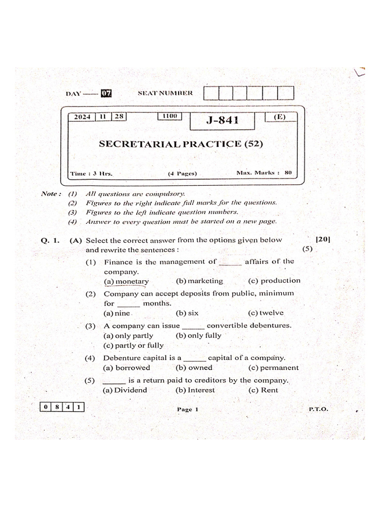 S.P Board Question Paper 2024 | PDF