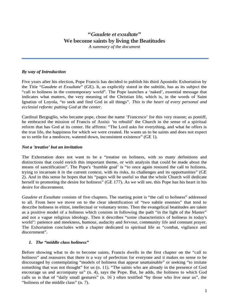 Gaudete Et Exsultate - A Summary | PDF | Pope Francis | Jesus