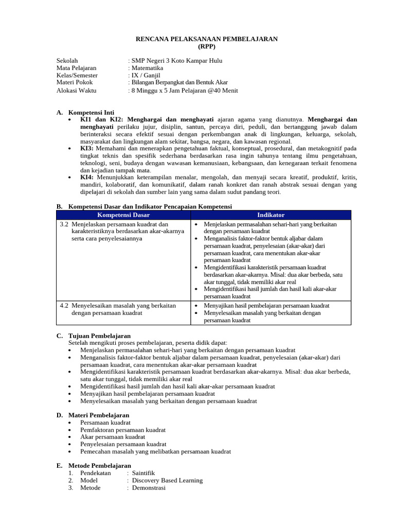 12. RPP 2 Fungsi Kuadrat Sasriani | PDF