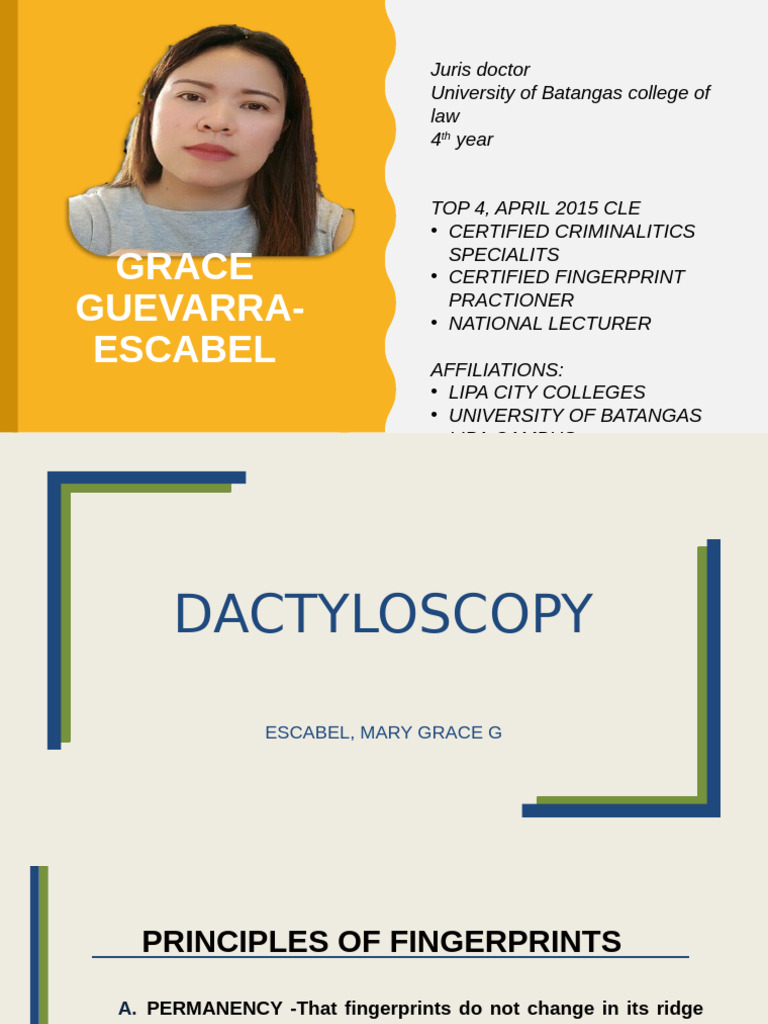 Dactyloscopy - Lecture 1 - Colored | PDF | Fingerprint | Hand