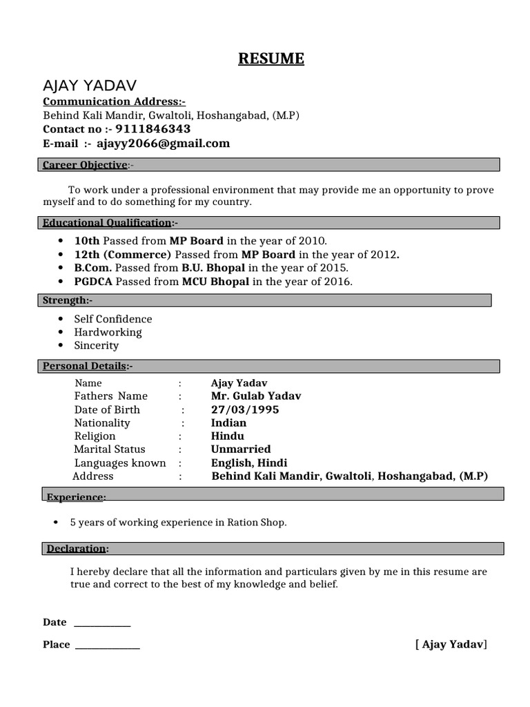 Ajay Yadav's Professional Resume | PDF