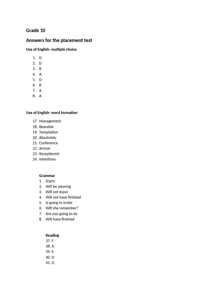 Grade 10 Answers | PDF