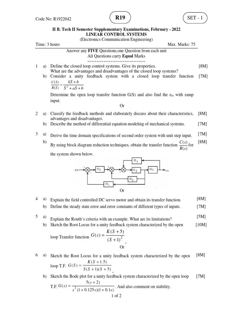 Linear Control Systems Exam Guide | PDF | Telecommunications ...