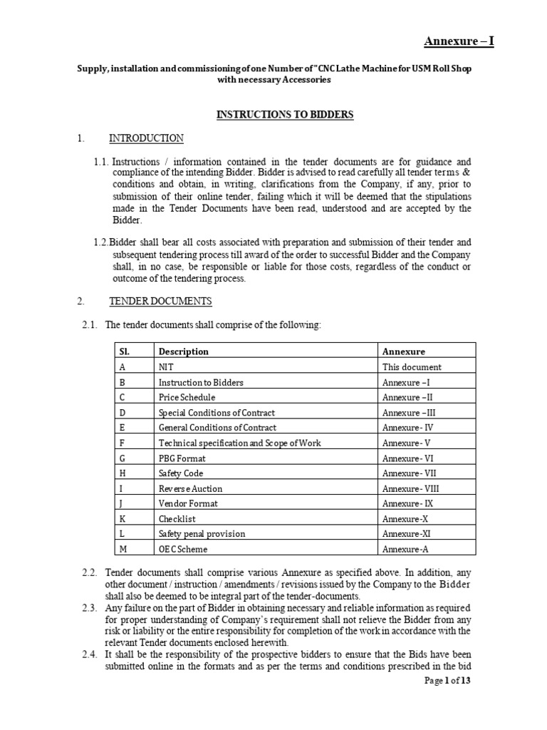 Annexure I ITB | PDF | Specification (Technical Standard) | Prices