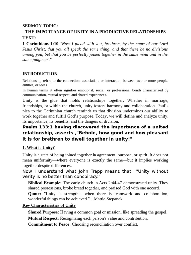 SERMON ON UNITY | PDF | Cain And Abel | Paul The Apostle