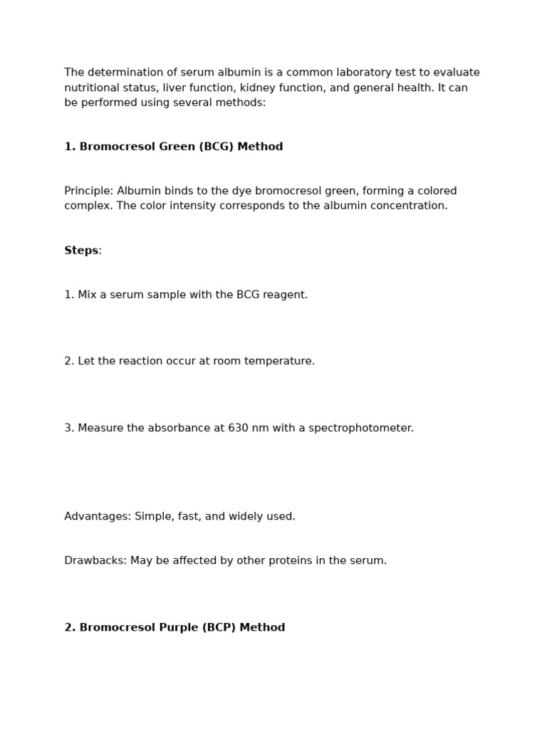 Bromocresol Green (BCG) Method | PDF