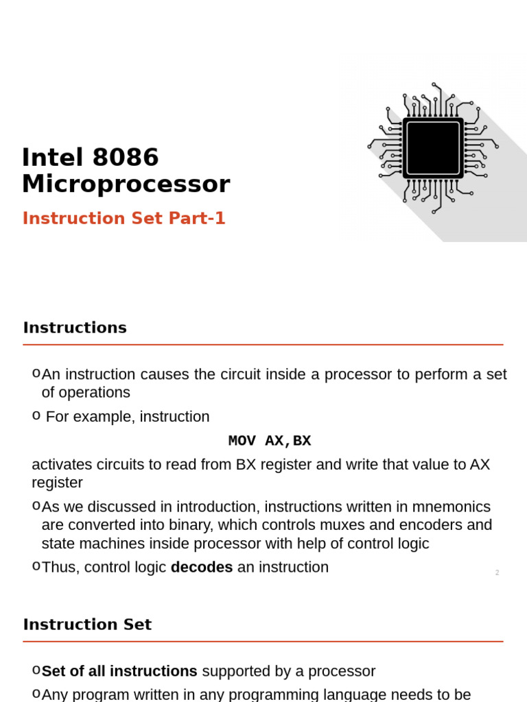 L5 8086 Instructions 1 | PDF | Assembly Language | Central Processing Unit