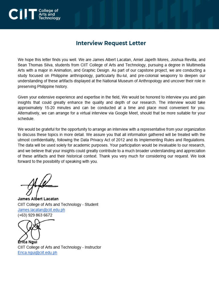 Capstone Request Letter - Anthropology | PDF