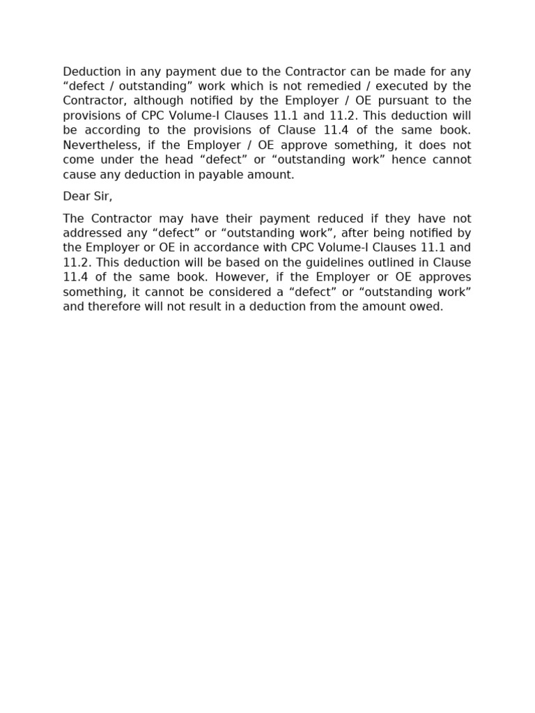 Deduction in Any Payment Due To The Contractor Can Be Made For Any | PDF