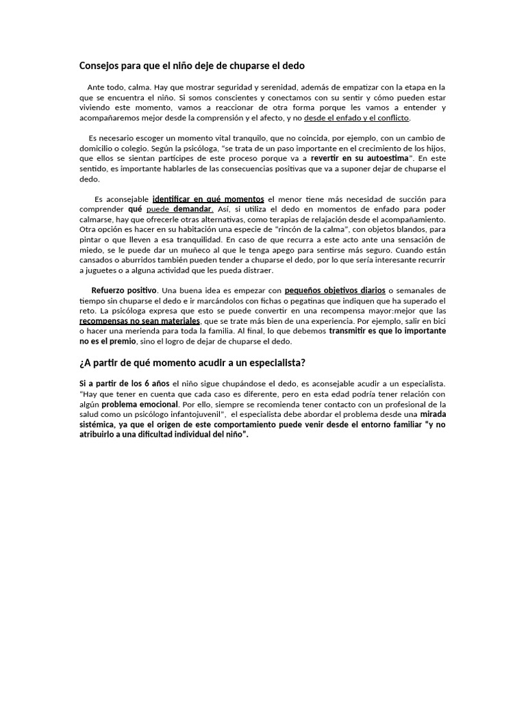 Consejos para Que El Niño Deje de Chuparse El Dedo | PDF | Sicología | Teoría de apego