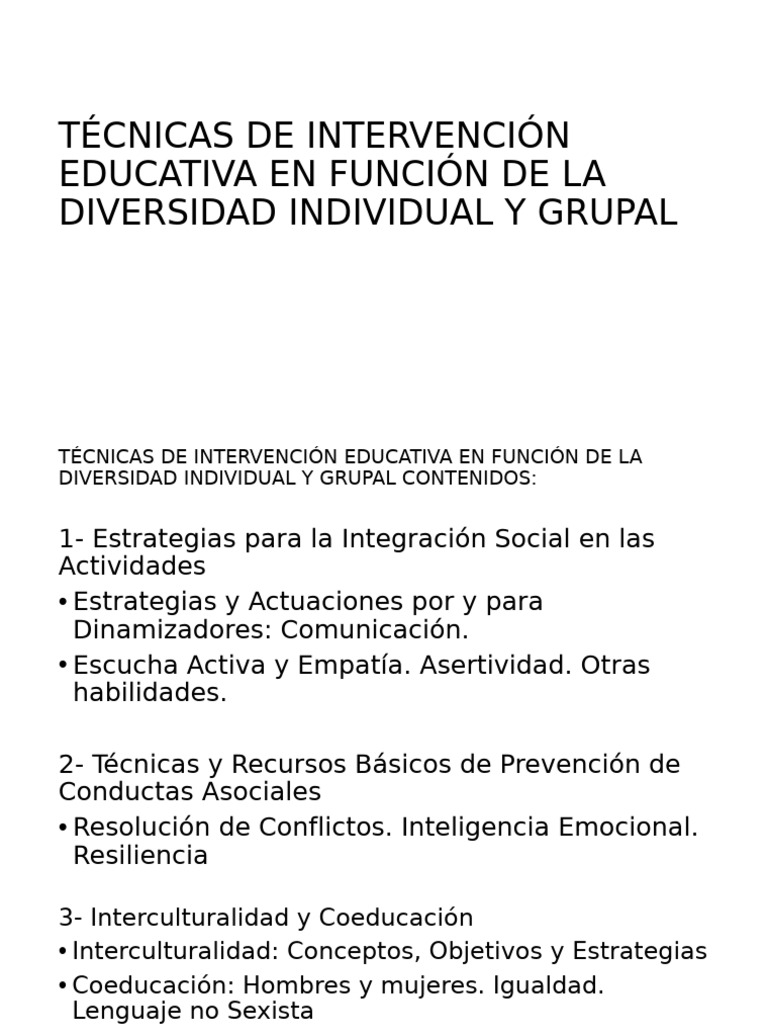 Técnicas de Intervención Educativa en Función de La Diversidad ...